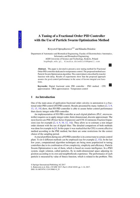 pdf a tuning of a fractional order pid controller with the use of particle swarm optimization