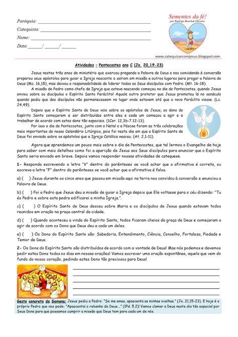 Catequizar Jesus Atividades De Catequese Pentecostes Ano C
