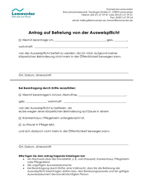 Ausfüllbar Online Antrag auf Befreiung von der Ausweispflicht Fax Email