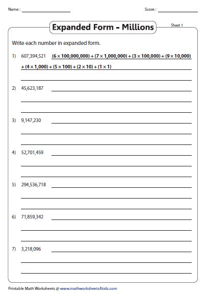 standard form expanded form word form worksheets