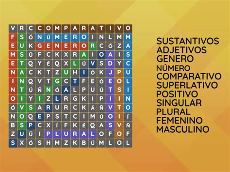 Sustantivos Y Adjetivos Sopa De Letras Wordsearch