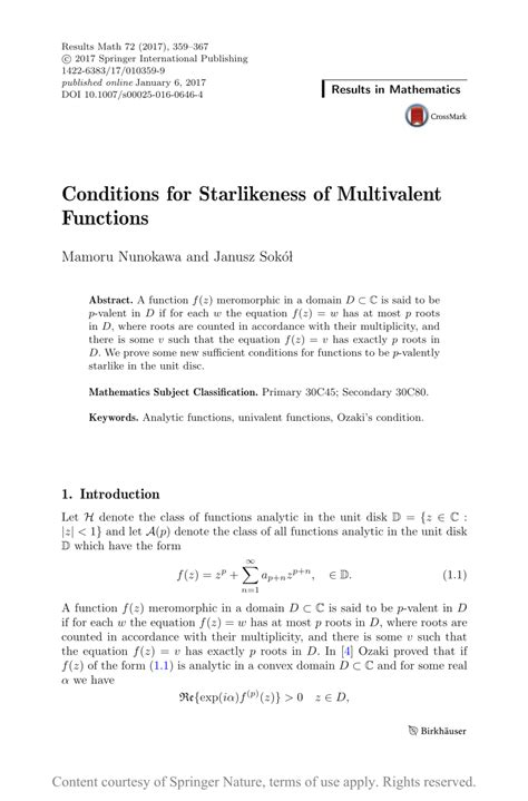 conditions for starlikeness of multivalent functions request pdf