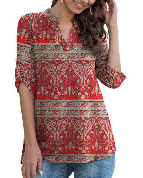 A Jesdani Womens Plus Size Tunic Tops 3 4 Roll Sleeve V Neck Casual