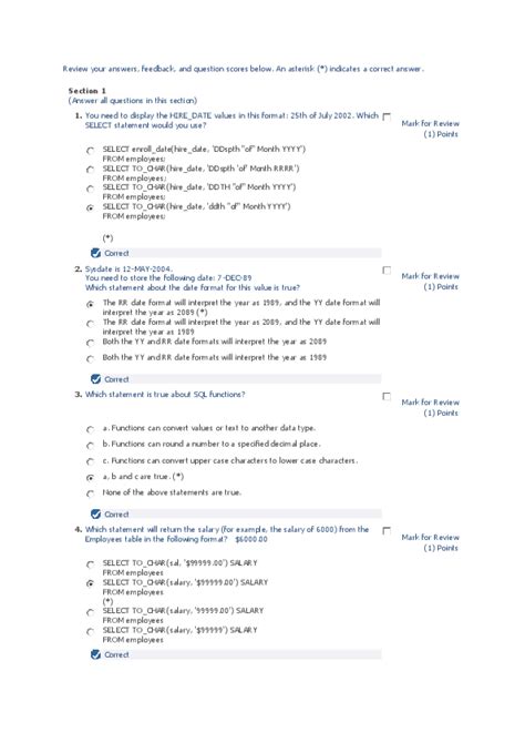 section 4 quiz oracle database programming with sql f