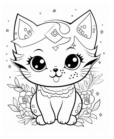 Coloriage Chat Kawaii Heureux télécharger et imprimer gratuit sur