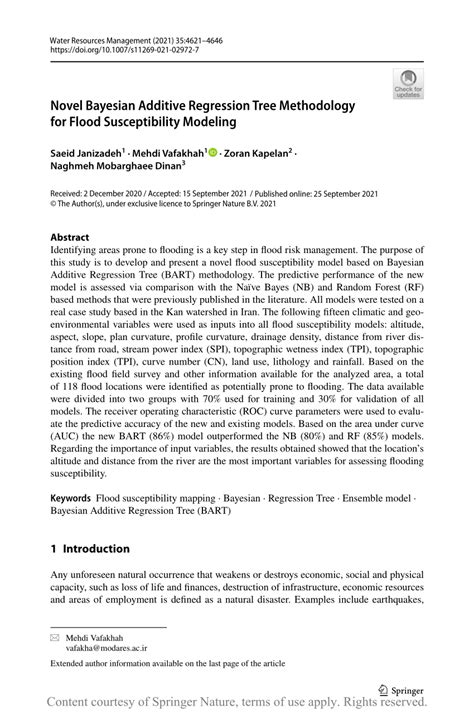 novel bayesian additive regression tree methodology for flood susceptibility modeling request pdf