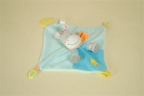 Doudou Ane Plat Bleu Feuille Poussin Dentition Nicotoy