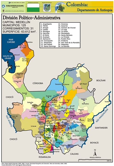 Mapa de Antioquía Colombia Departamento con Municipios y Ciudades
