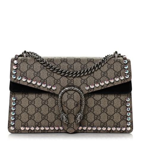 GUCCI GG Supreme Monogram Crystal Small Dionysus Shoulder Bag Black