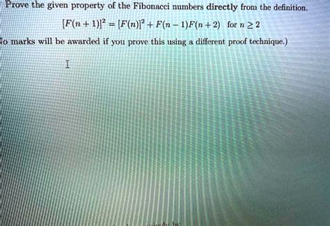 solved prove the given property of the fibonacci numbers directly from