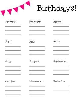 Free Editable Birthday List Template FREE PRINTABLE TEMPLATES