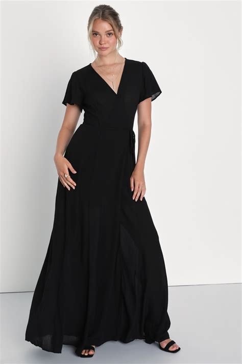 Lovely Wrap Dress Black Dress Maxi Dress Lulus