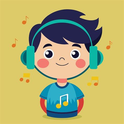 Uma Imagem De Desenho Animado De Um Menino Usando Fones De Ouvido