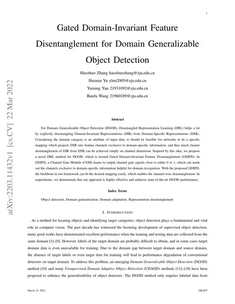 pdf gated domain invariant feature disentanglement for domain generalizable object detection