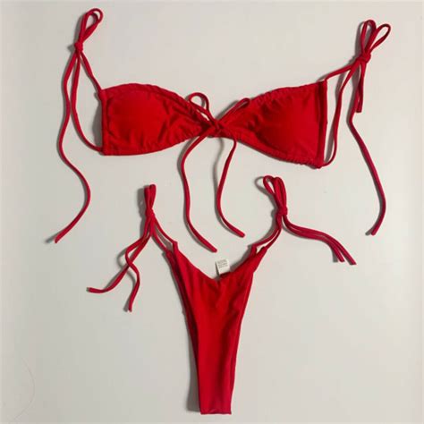Womens Sexy Push Up Micro Bikinis Set Ruched String Thong Swimwear