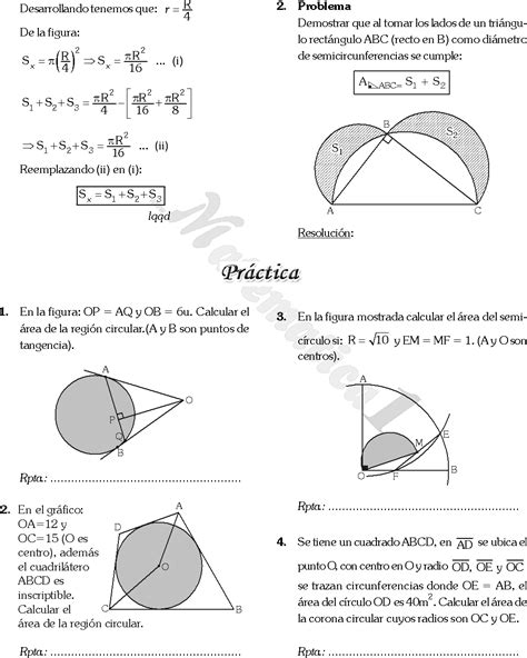 Áreas de regiones circulares problemas resueltos de geometria