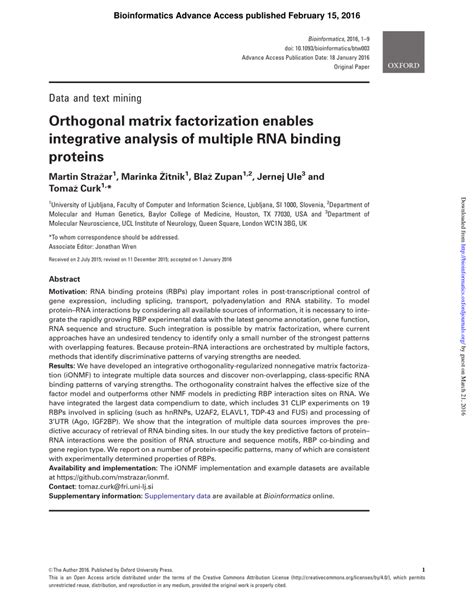 pdf orthogonal matrix factorization enables integrative analysis of multiple rna binding proteins