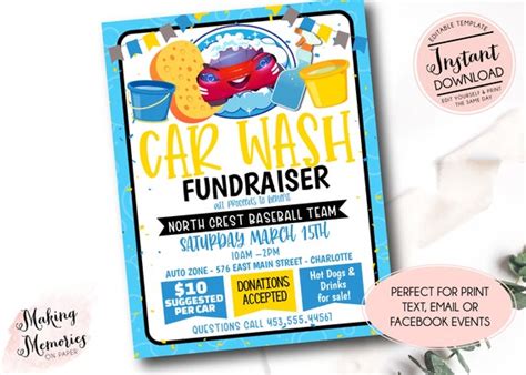 Car Wash Fundraiser Flyer Editable Car Wash Template Pto Etsy Finland
