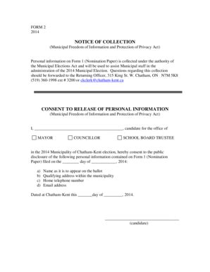 Fillable Online Chatham Kent Consent To Release Personal Information