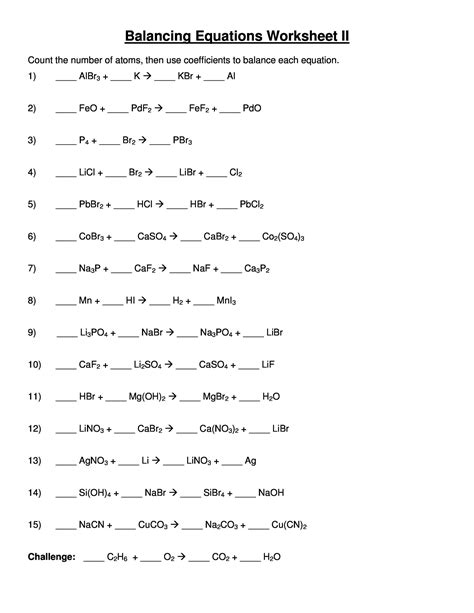 Identifying And Balancing Chemical Equations Worksheets
