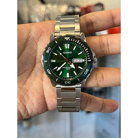 ORIGINAL CASIO Analog Green Dial Stainless Steel Men S Watch MTD 125D