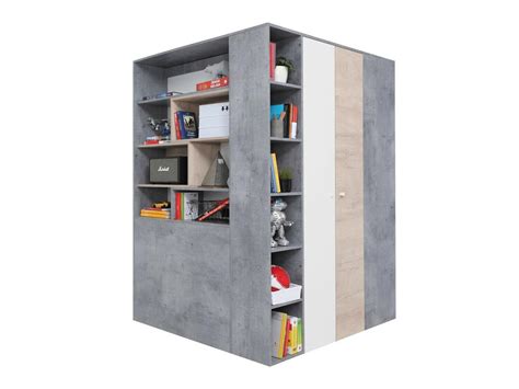 Armoire d angle Omaha J123 Béton Chêne Blanc 190x135x135cm Nombre d