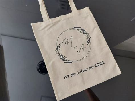 Sacola ecobag algodão cru 30x40 personalizada casamento Elo7