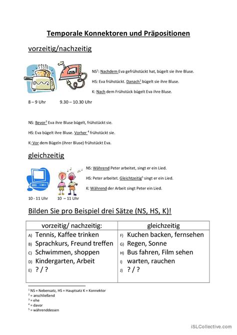 Temporale Konnektoren und Präpositio Deutsch DAF Arbeitsblätter pdf doc