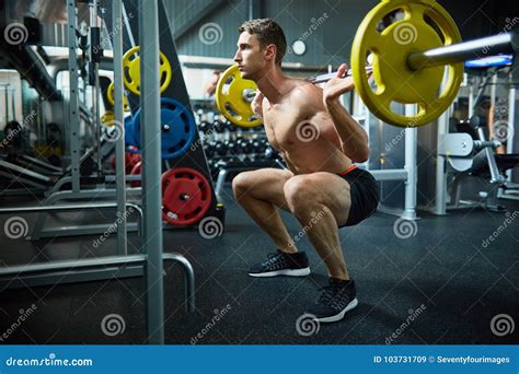 Handsome Man Squatting With Barbell Stock Image Image Of Strong Lifestyle 103731709