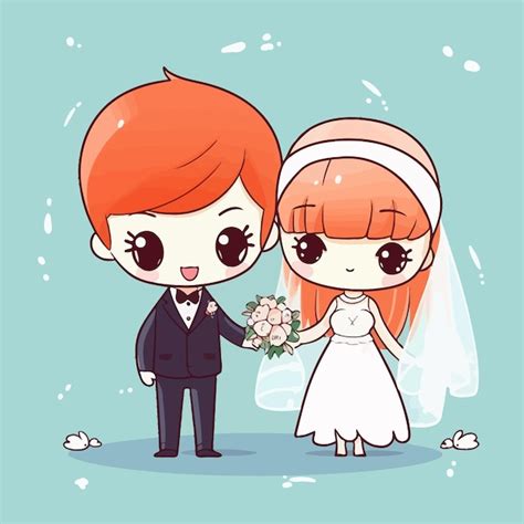 Lindo Kawaii Boda Chibi Mascota Vector Dibujos Animados Estilo