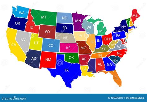 Mapa Do Estados Unidos Da América EUA Estados Coloridos