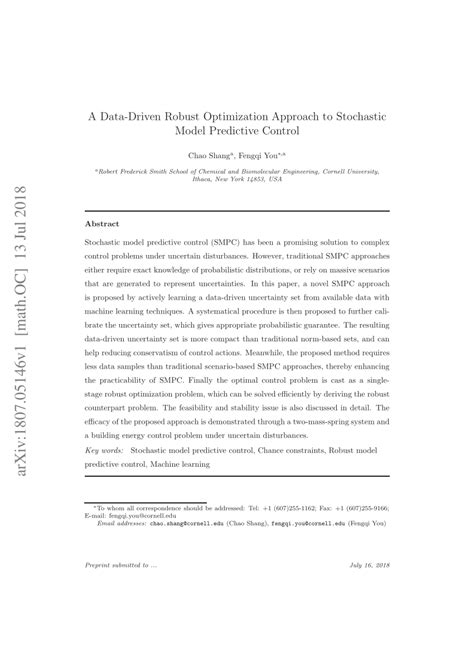 pdf a data driven robust optimization approach to stochastic model predictive control