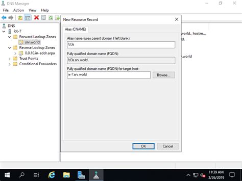 Windows Server 2019 DNS Server Add CNAME Record Server World