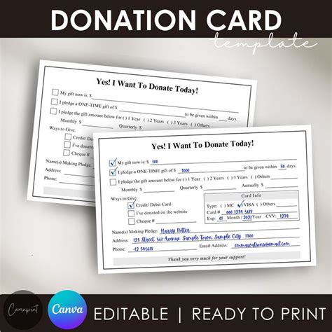 Editable Donation Card Printable Pledge Form Donation Form Donation