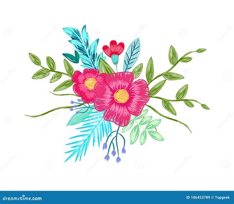 El Dibujo Del Ramo De La Flor Por Color Dibujó a Lápiz Vector