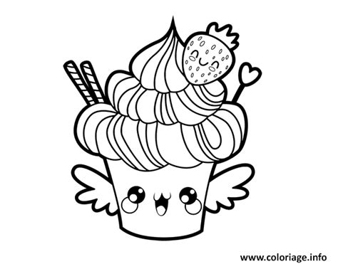 Coloriage Cupcake Kawaii Au Fraise Food Jecolorie