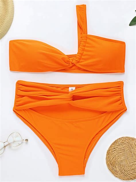 Lovely Sexy One Shoulder Hollow Out Croci Two Piece Swimsuit Sale Lovelywholesale