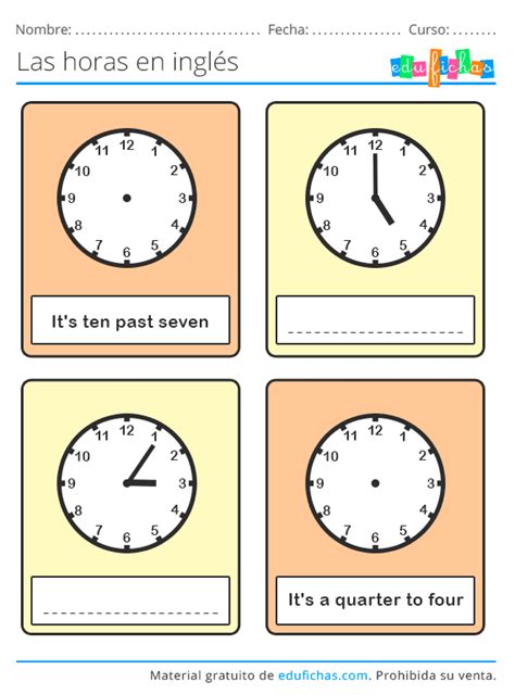 Horas En Inglés Para Vocabulario Ejercicios Gratis PDF chegos pl