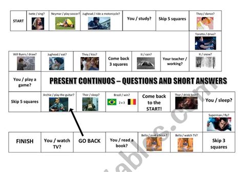 Present Continuous Board Game ESL Worksheet By Weslane87