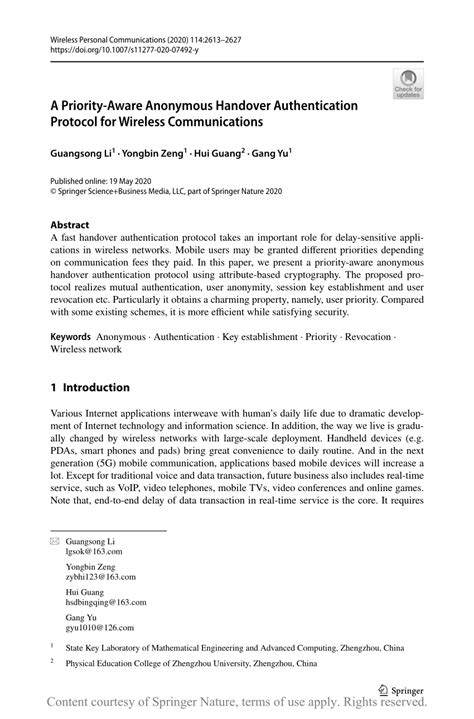 a priority aware anonymous handover authentication protocol for wireless communications