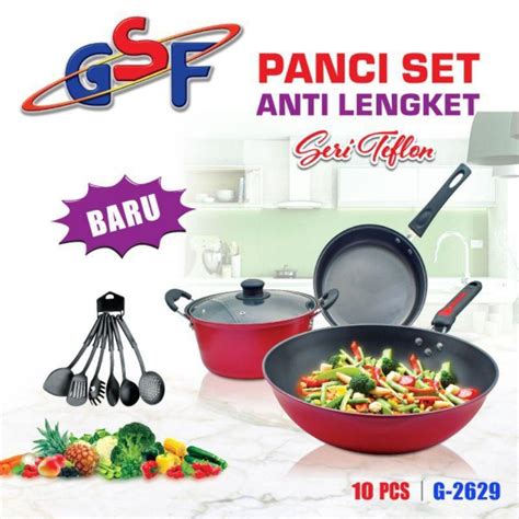 Panci Set Enamel GSF G260 Frypan Tutup Kaca Wajan Wook Dan Saucepan