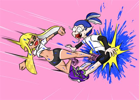 Rule 34 Ballbusting Defeated Fighting Inkling Boy Inkling Girl Kicked