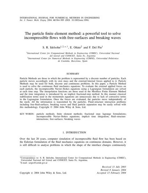 pdf the particle finite element method a powerful tool to solve incompressible flows with