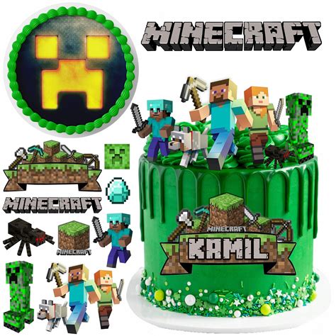 Op Atek Na Tort Minecraft Postacie I Napis Okr G Y Cm Na