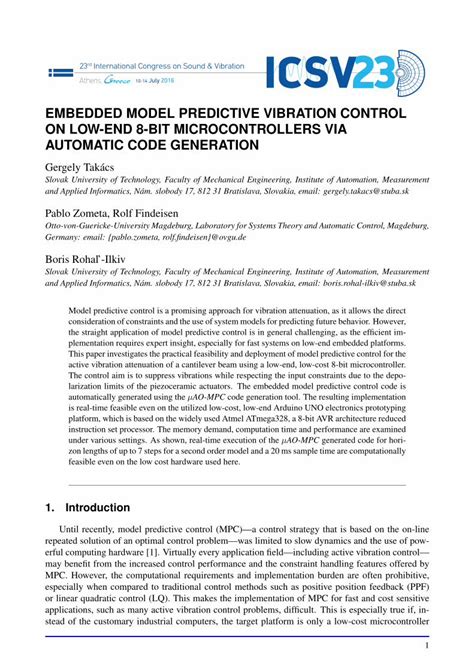 pdf embedded model predictive vibration control on … · embedded model predictive vibration