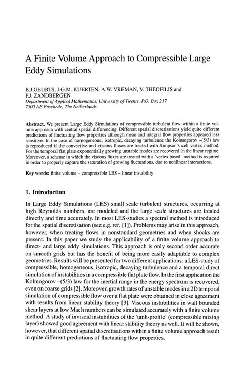 pdf a finite volume approach to compressible large eddy simulations