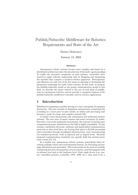 pdf publish subscribe middleware for robotics requirements and state of the art