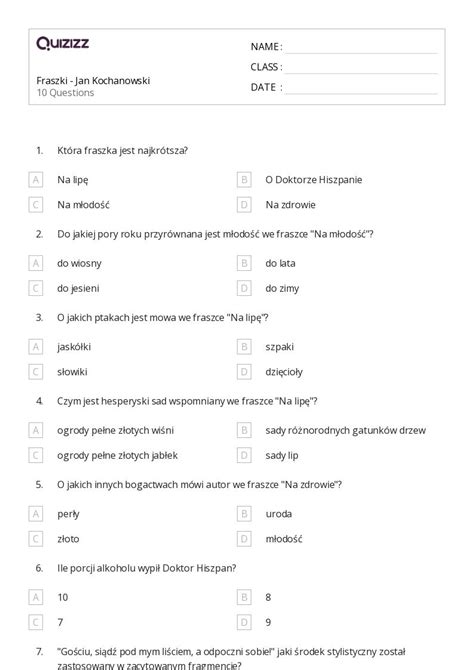Ponad 50 Pory Roku Arkuszy Roboczych Dla Klasa 7 W Quizizz Darmowe I