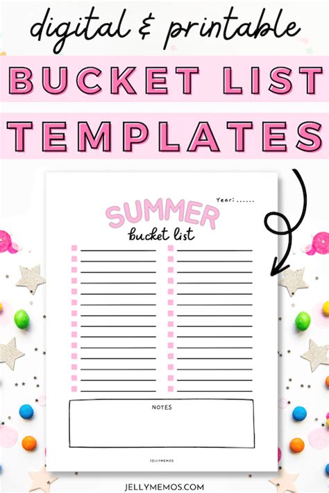 9 Cute Summer Bucket List Templates Printable Digital JellyMemos