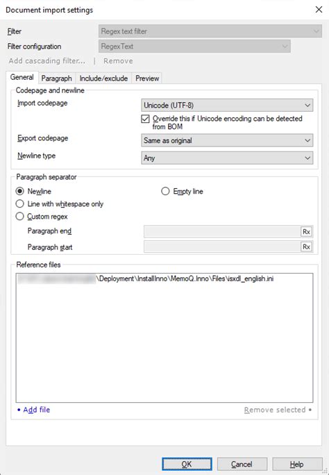 regex text filter structured text files